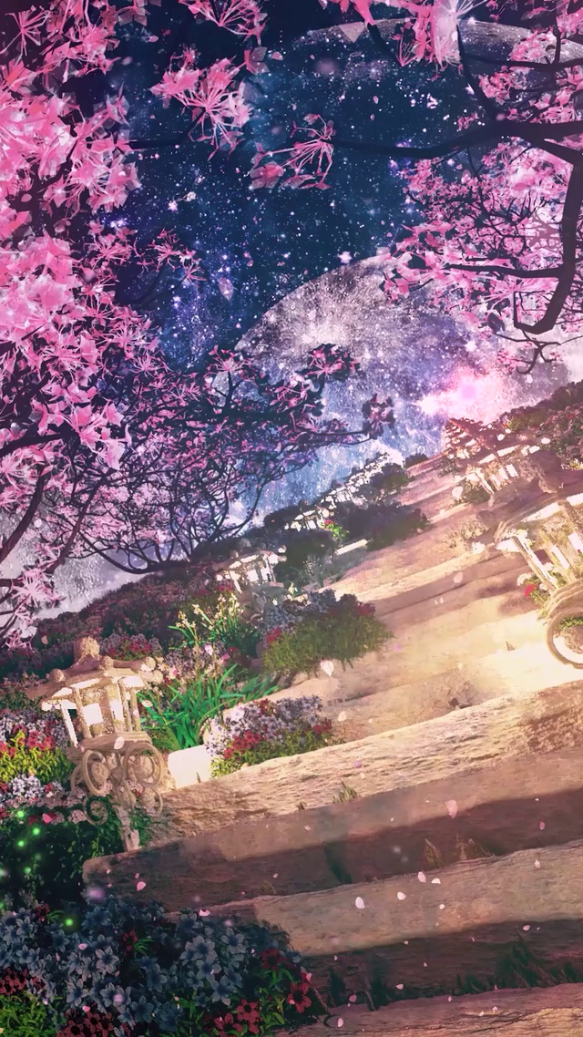 4K唯美樱花星空路道(动漫手机动态壁纸) - 动漫手机壁纸下载 - 元气壁纸